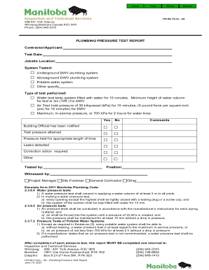 Fillable Online ITS BC Form 24 - Plumbing Pressure Test Report Fax ...