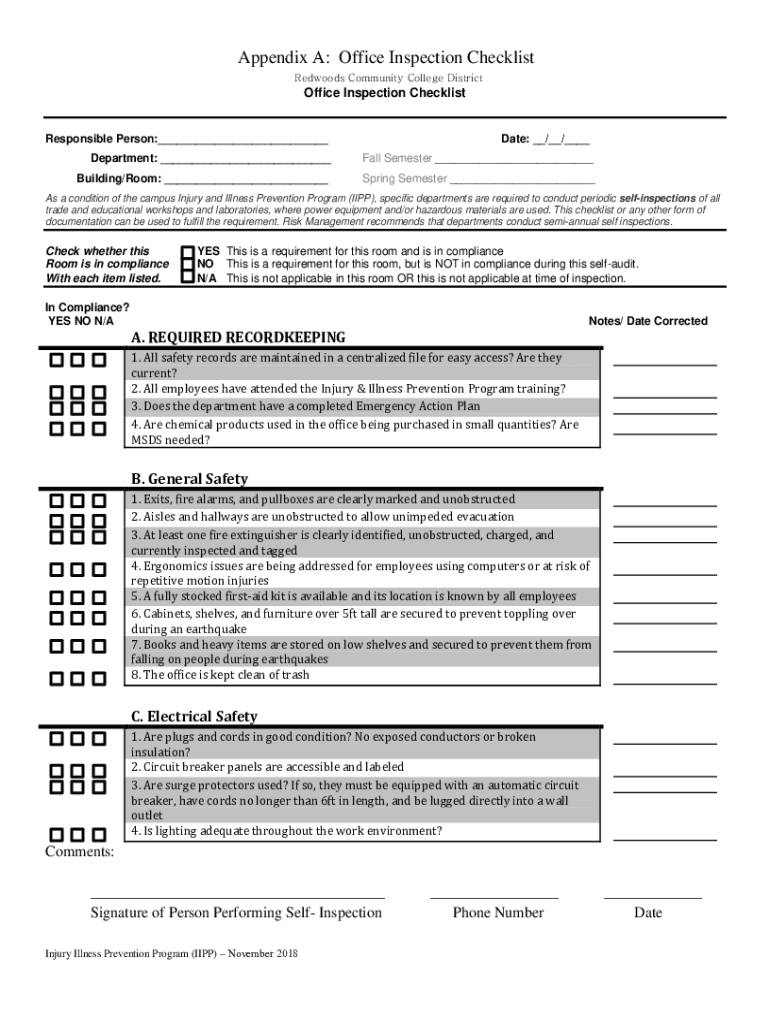 Fillable Online internal redwoods Appendix A: Office Inspection ...