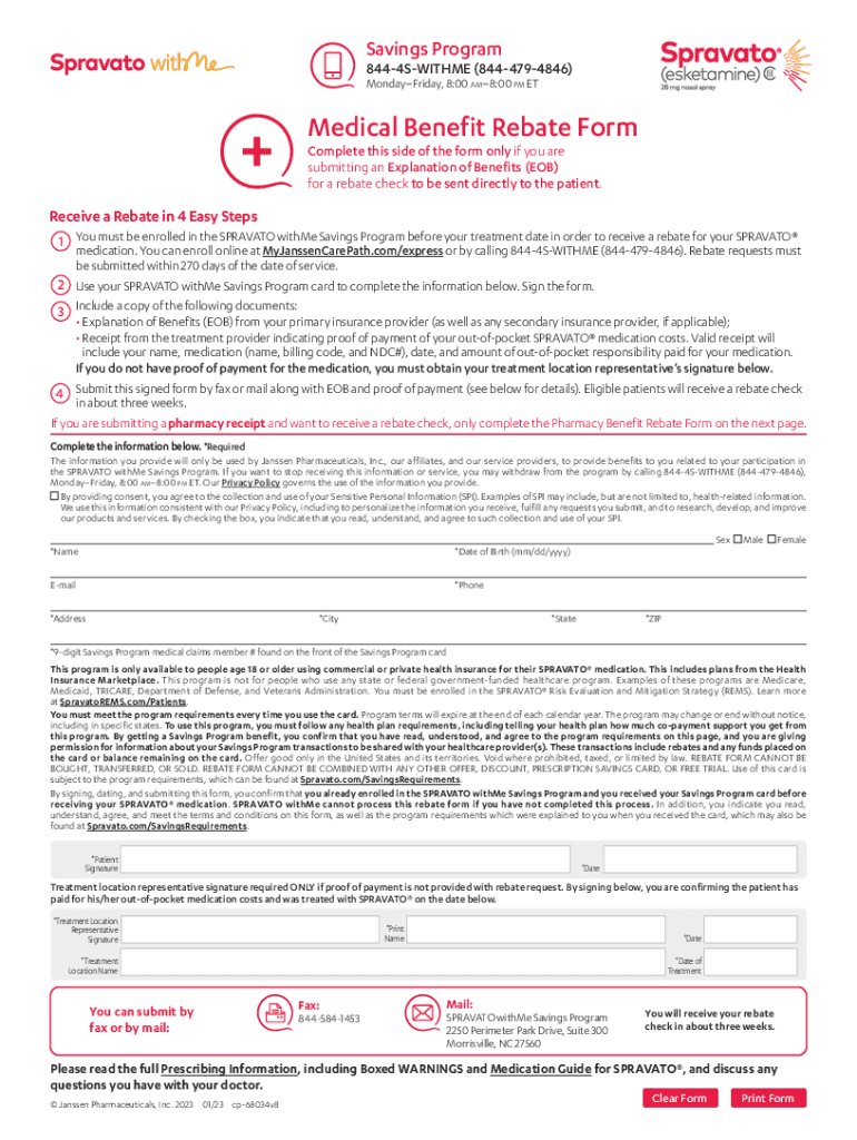 Fillable Online Savings Program Medical Benefit Rebate Form - SPRAVATO ...