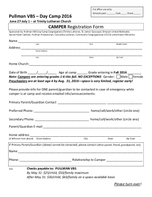 Fillable Online 2017 Cub Scout Day Camp Pack Registration Form Fax ...