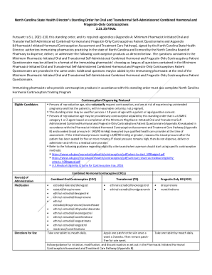 Fillable Online NC State Health Director Standing Orders for ...