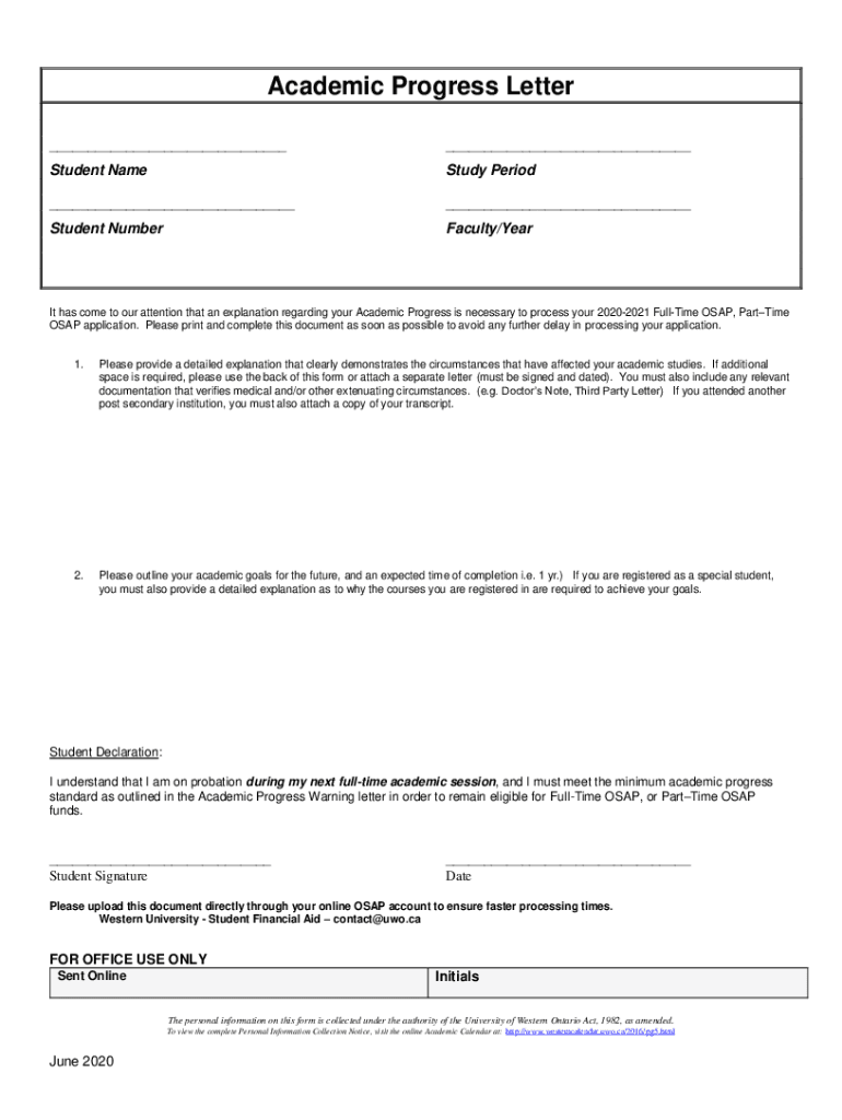 Fillable Online Academic Progress Letter - registrar.uwo.ca Fax Email ...