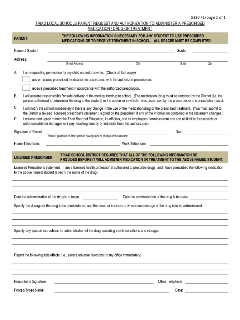 Fillable Online Form 5330 F1 Drug-Treatment Auth. Fax Email Print ...