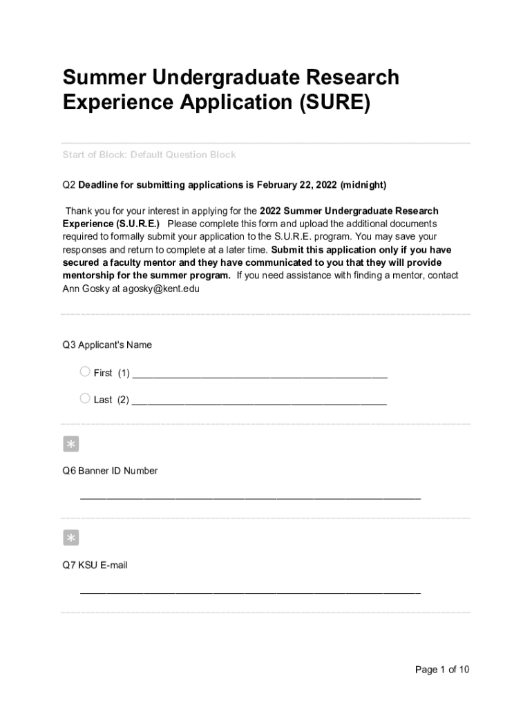 Fillable Online Summer Undergraduate Research Experience Application ...