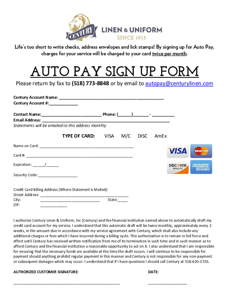 Fillable Online AUTO PAY SIGN UP FORM Fax Email Print - pdfFiller