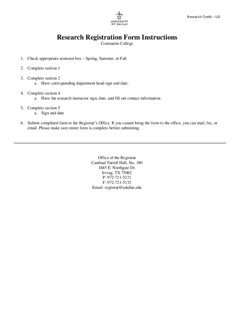 Fillable Online Undergraduate Research Credit Registration Form Fax ...