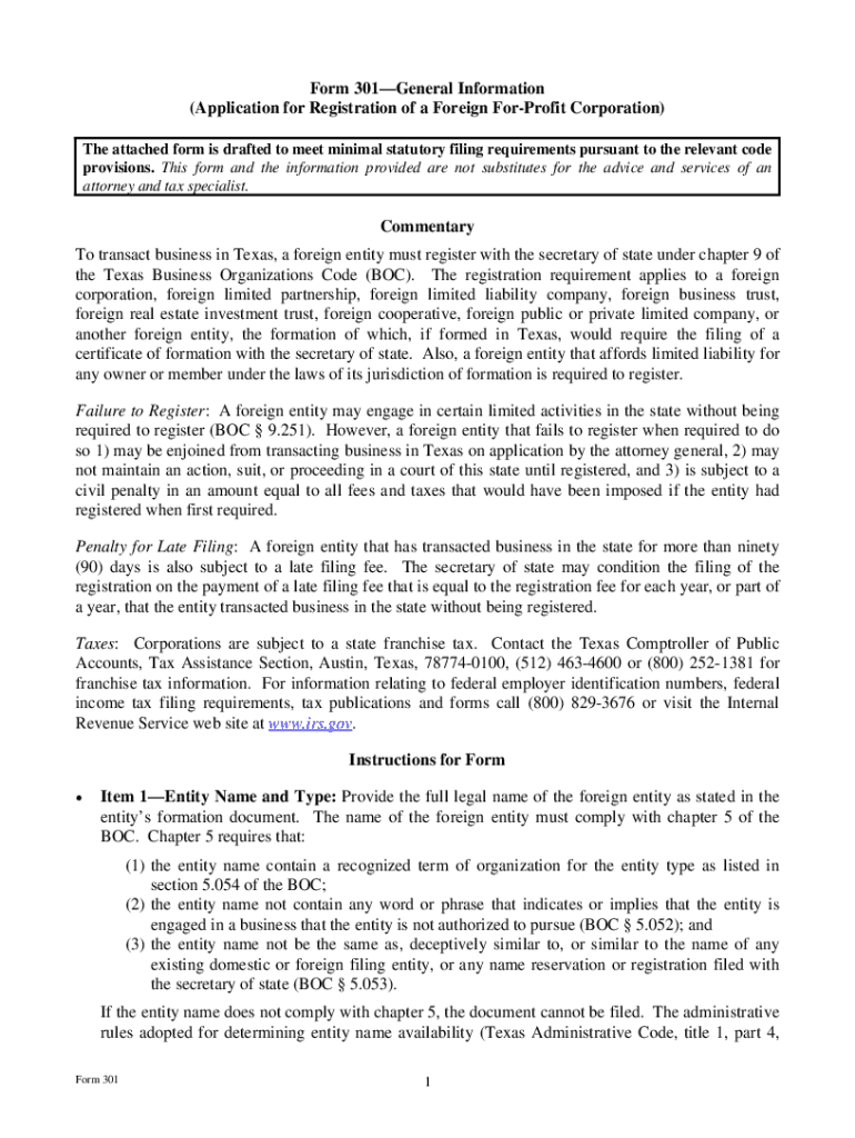 Fillable Online Form 301 - Application for Registration of a Foreign ...