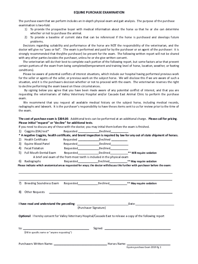 Fillable Online Peace of Mind: Horse Pre-Purchase Exam Checklist Fax ...