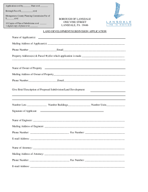Fillable Online APPLICATION FOR REVIEW OF SUBDIVISION OR LAND ... Fax Email Print - pdfFiller