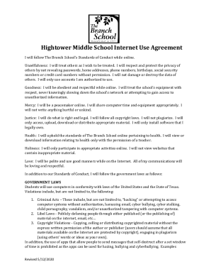 Fillable Online Hightower Middle School Internet Use Agreement Fax ...