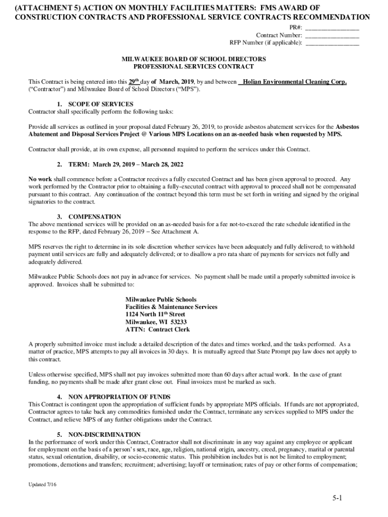 Fillable Online (attachment 5) action on monthly facilities matters ...