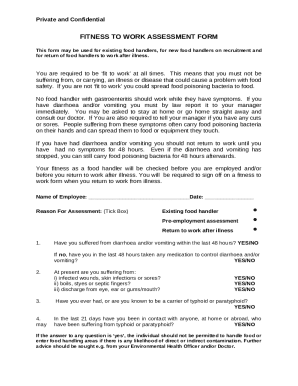 Fitness to Work - Food Handler Doc Template | pdfFiller