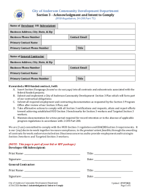 Fillable Online HUD Section 3 Intent to Comply Form - Anderson, IN Fax ...