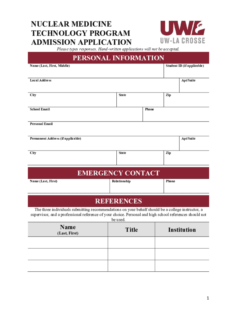 Fillable Online School of Nuclear Medicine Technology Application and ...