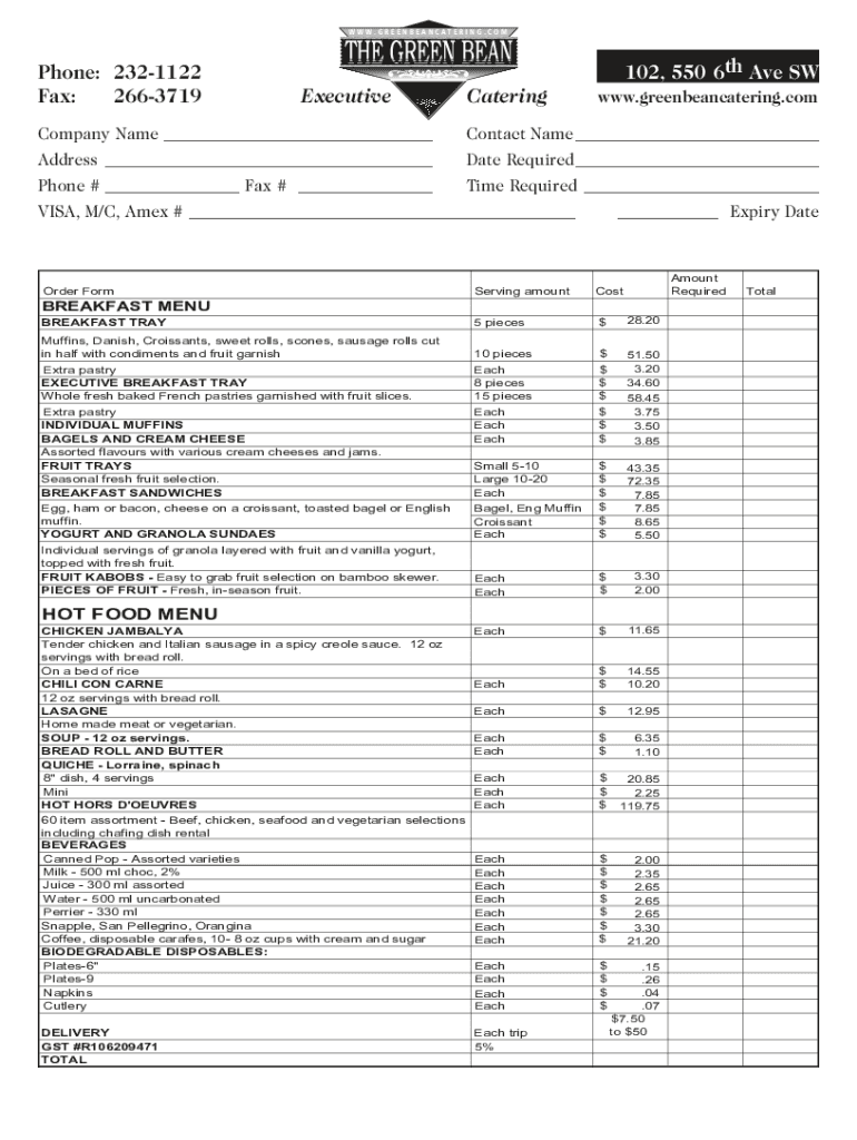 Fillable Online 266-3719 Executive Catering Fax Email Print - pdfFiller