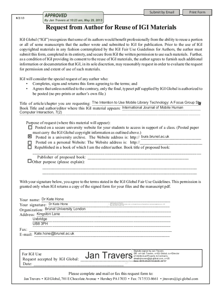 Fillable Online bura brunel ac IGI Global (IGI) recognizes that some of its authors would ...