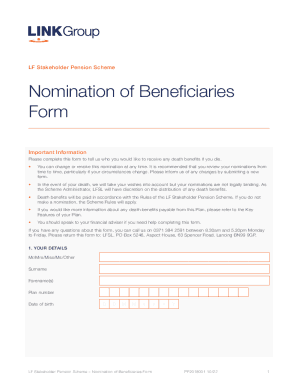 Fillable Online Nomination of Beneficiaries Form - linkgroup.eu Fax ...