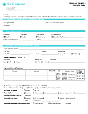 Fillable Online OPTIONAL BENEFITS CHANGE FORM Fax Email Print - pdfFiller