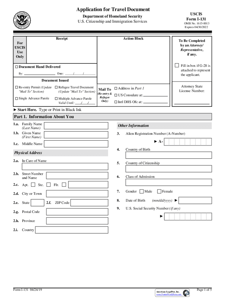 Fillable Online Direct Filing Addresses for Form I-131, Application ... Fax Email Print - pdfFiller