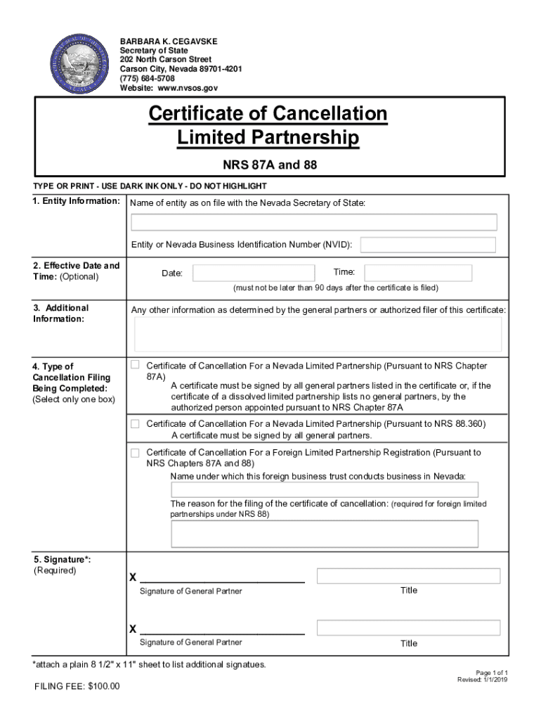 Fillable Online Certificate of Limited Partnership (Pursuant to NRS ...