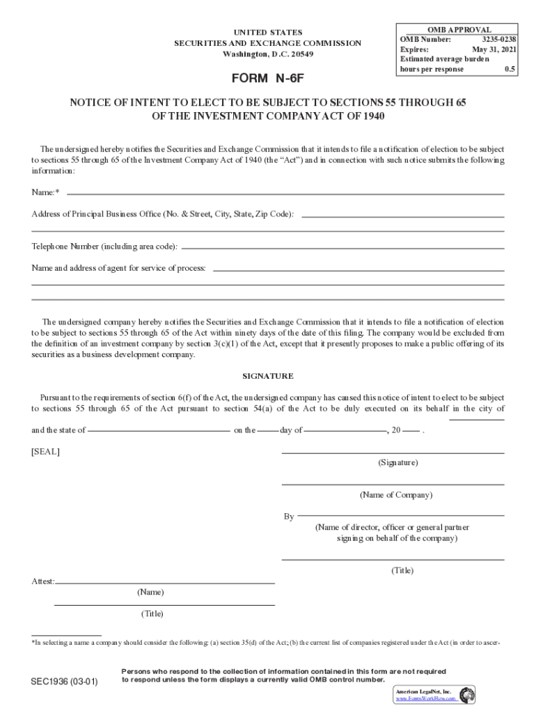 Fillable Online Form N-6F Fax Email Print - pdfFiller