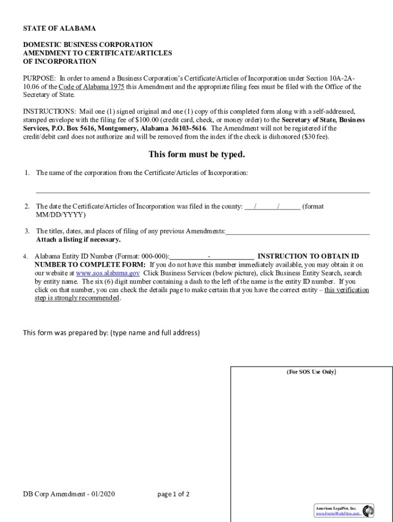 Fillable Online Domestic Business Corporation Amendment To Certificate ...