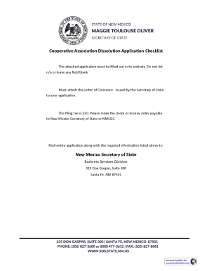 Fillable Online Cooperative Association Dissolution Application ...