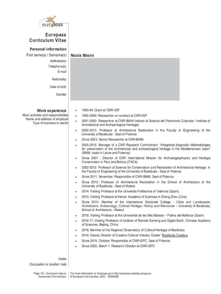 Fillable Online Instructions for filling in the Europass CV - europa.eu ...