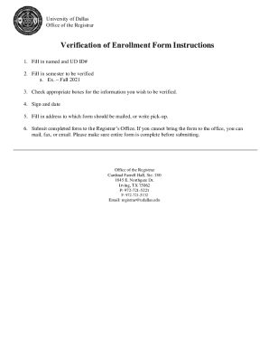 Fillable Online Verification of Enrollment Form Instructions Fax Email Print - pdfFiller