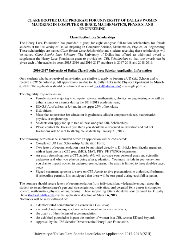 Fillable Online Clare Boothe Luce Program for Women in STEM Fax Email Print - pdfFiller