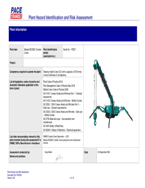 Fillable Online PLANT HAZARD AND EQUIPMENT RISK ASSESSMENT ... Fax ...