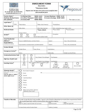 Fillable Online Waltham Health Centre Enrolment Form Fax Email Print ...