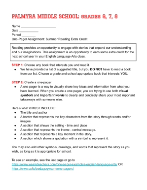 Fillable Online MS Summer Reading: One-Pager Assignment Genre Fax Email Print - pdfFiller
