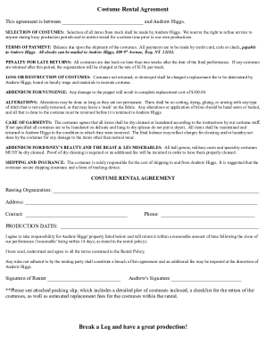 Fillable Online Costume Rental Agreement Fax Email Print - pdfFiller