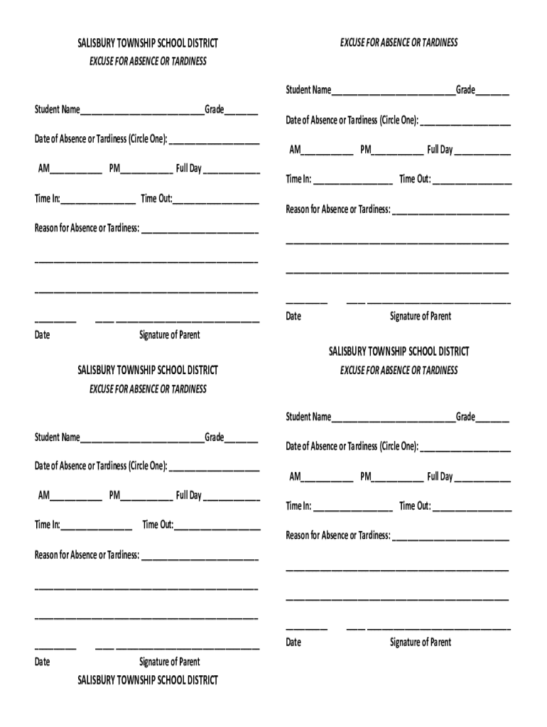 Fillable Online Absence-Tardy Excuse Form.pages Fax Email Print - pdfFiller