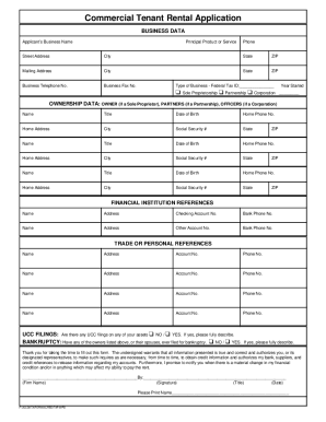 Fillable Online Commercial Tenant Rental Application Fax Email Print ...