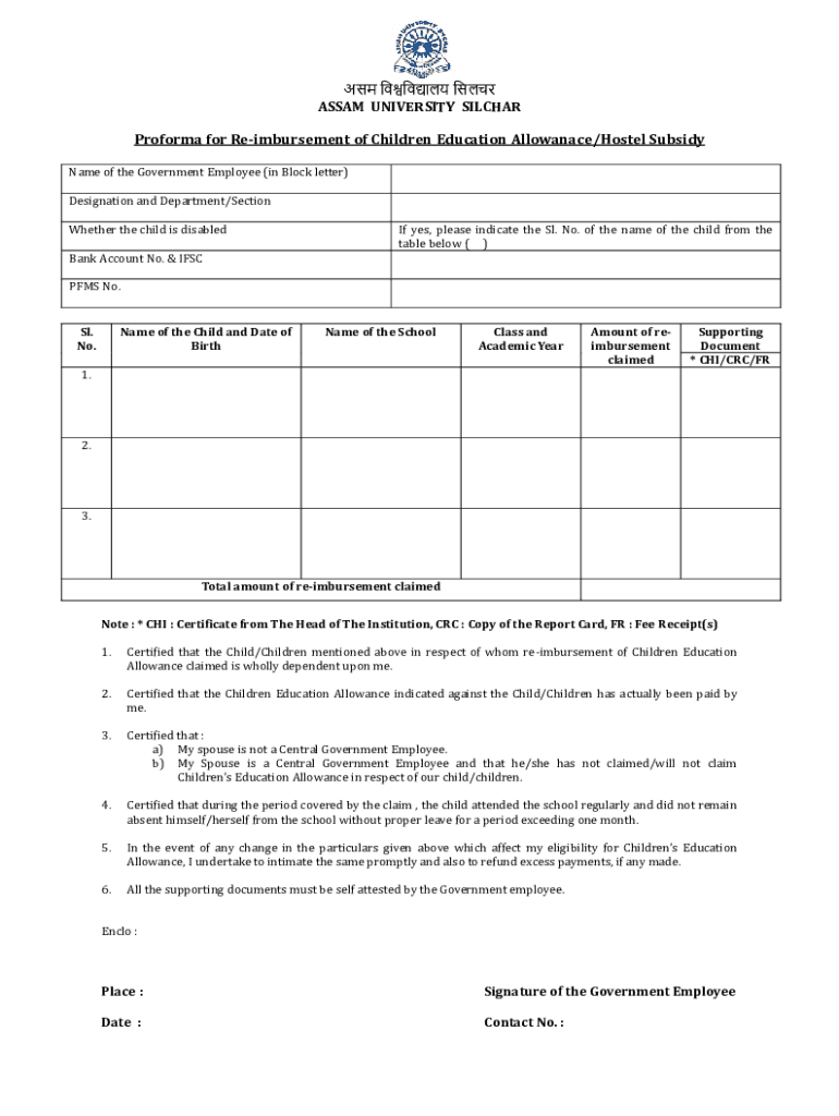 Fillable Online Proforma for Re-imbursement of Children Education ...