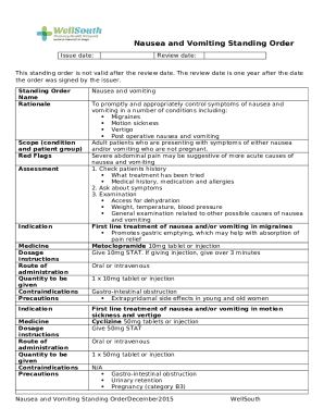 Standing Order: Evaluation and Treatment of ... Doc Template | pdfFiller