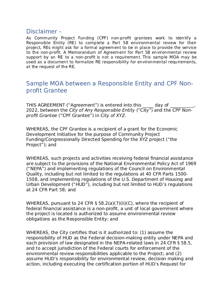 Sample MOA between a Responsible Entity and CPF Non- ... Doc Template ...