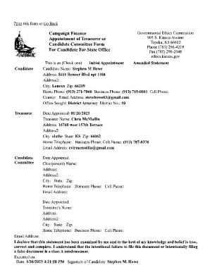 Fillable Online ethics ks Fillable Form STA (Appointment of a Campaign Treasurer ... Fax Email ...