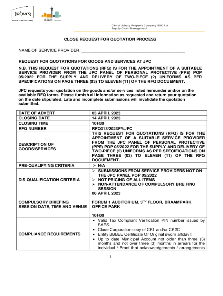 Fillable Online jhbproperty co TendersCity of Joburg Property Company ...