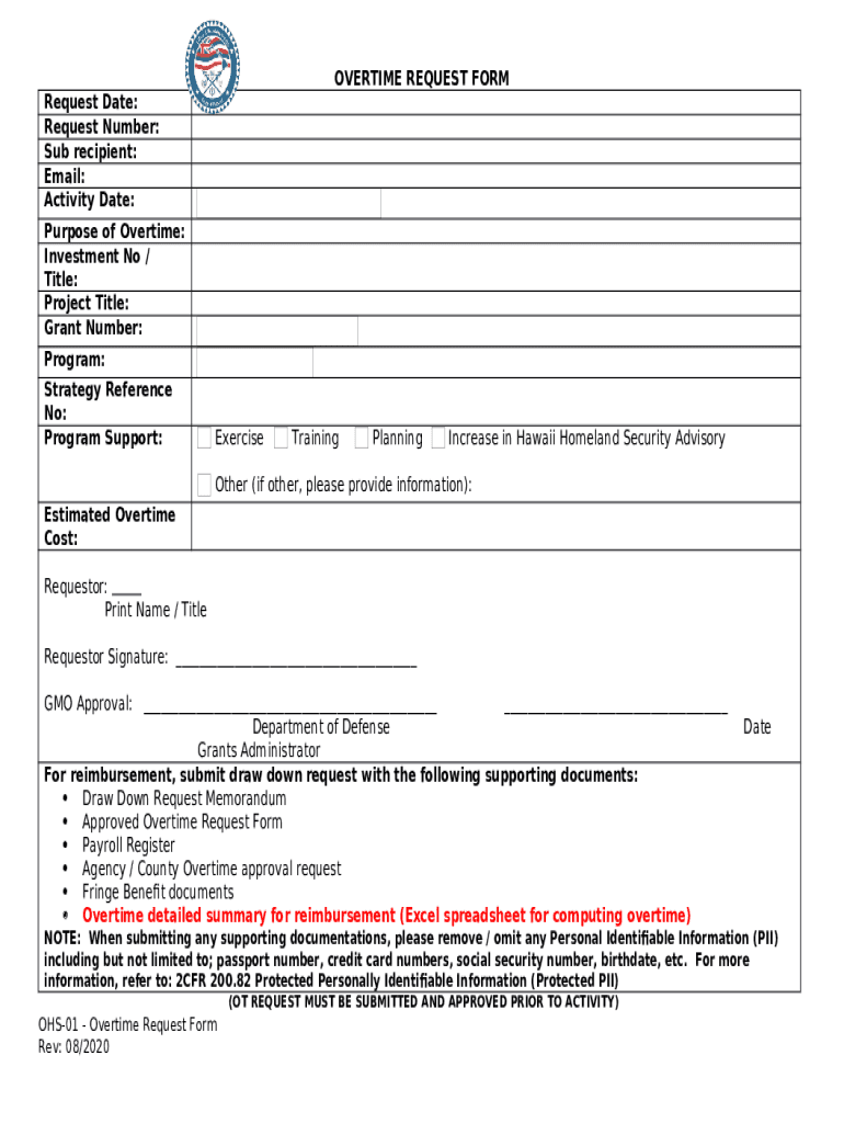 OVERTIME WORK REQUEST & REPORT ... Doc Template | pdfFiller