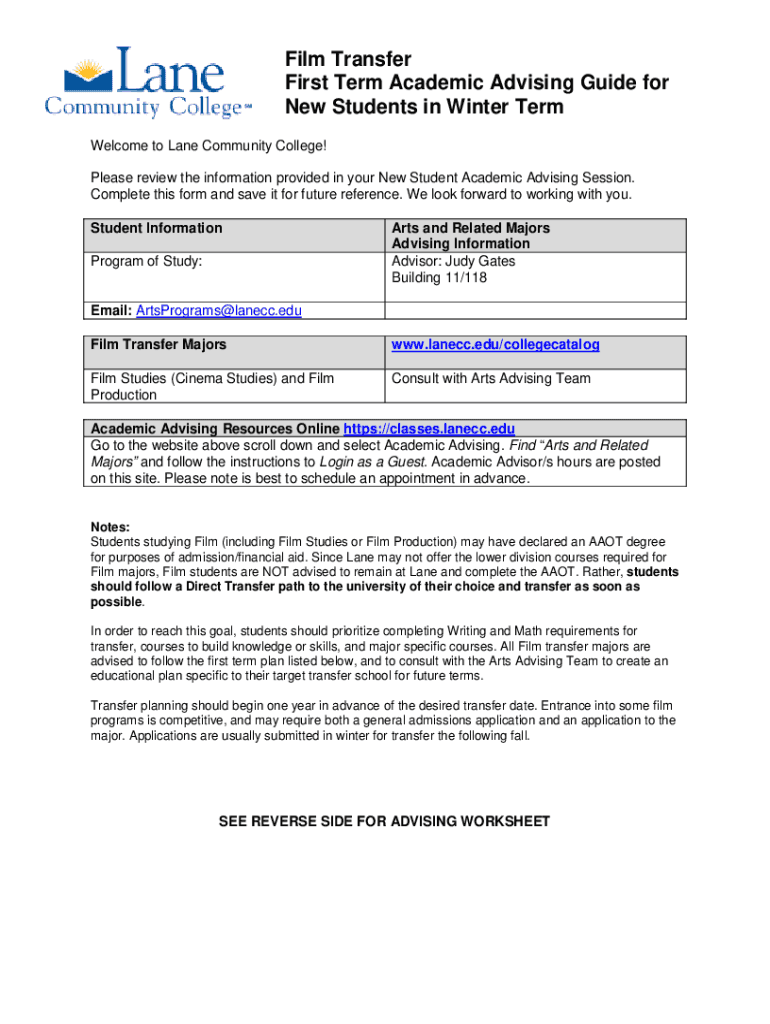 Fillable Online Pre-Journalism Transfer First Term Academic Advising ...