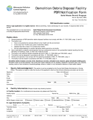 Fillable Online Demolition Debris Disposal Facility PBR Notification ...