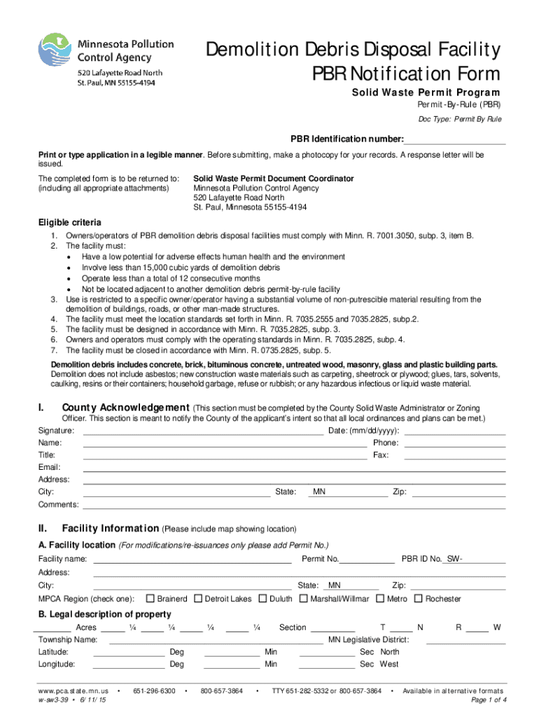 Fillable Online Demolition Debris Disposal Facility PBR Notification ...