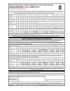 Fillable Online naptosa org FUNERAL BENEFICIARY UPDATE FORM (Persal ...
