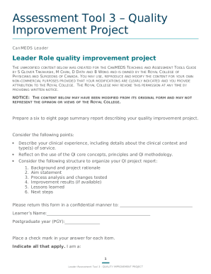 Assessment Tool 3 - Quality Improvement Project Doc Template | pdfFiller