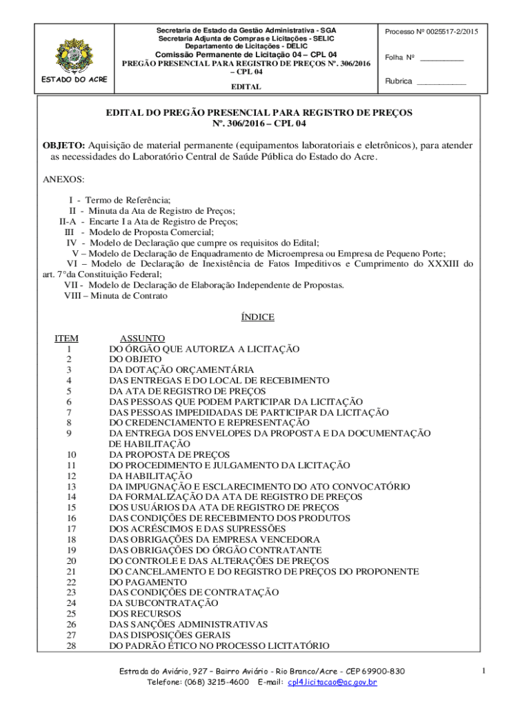 Preenchível Disponível OBJETO: Aquisio de material permanente (equipamentos laboratoriais e ...