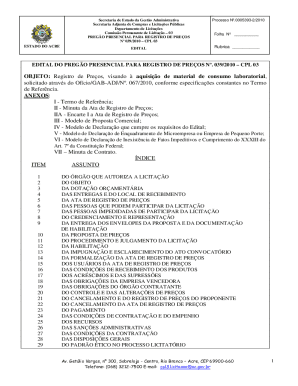 Preenchível Disponível OBJETO: Registro de Preos para a Aquisio de Material de ... Fax Email ...