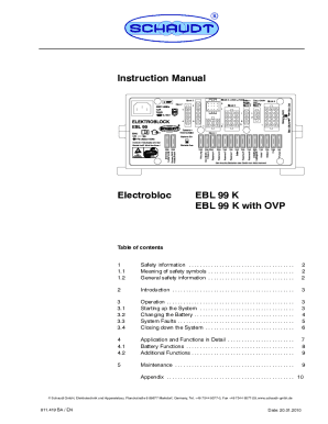 Fillable Online Instruction Manual Electrobloc EBL 99 K EBL 99 K with ...